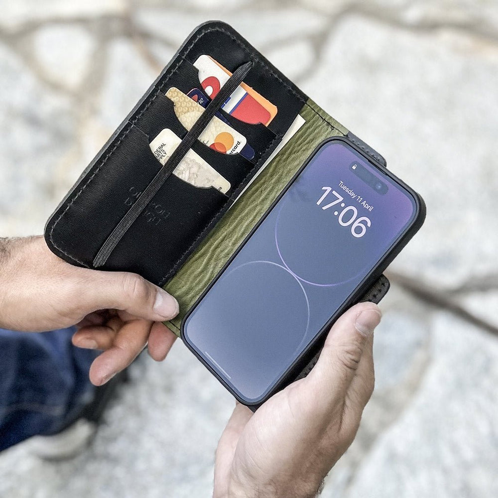 Genuine Leather Wallet Folio Cases for iPhone, Made in the USA - Oberon ...