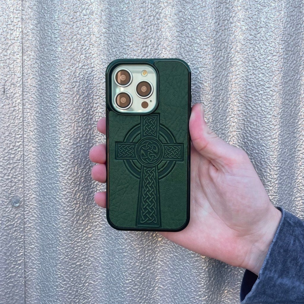 Oberon Design Genuine Leather iPhone Case, Hand-Crafted, Celtic Cross