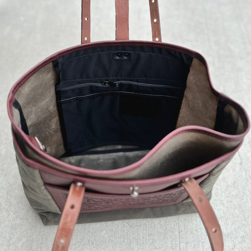 Canvas and Leather Everyday Tote Handbag, Tree of Life - Oberon Design