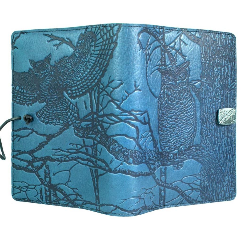 Oberon Design Refillable Leather Journal Cover, Diary, Horned Owl
