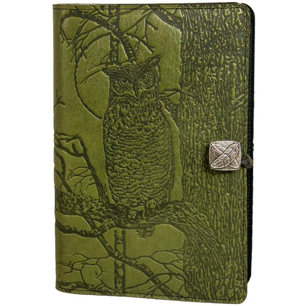 Oberon Design Refillable Leather Journal Cover, Diary, Horned Owl