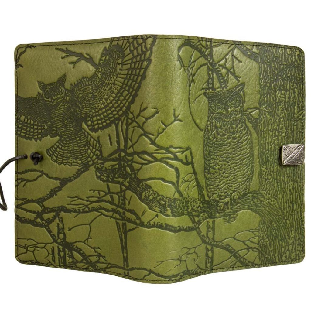 Oberon Design Refillable Leather Journal Cover, Diary, Horned Owl