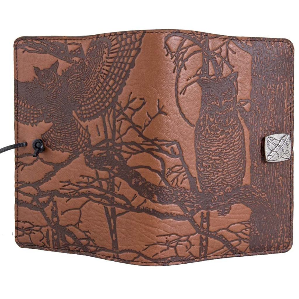 Oberon Design Refillable Leather Journal Cover, Diary, Horned Owl