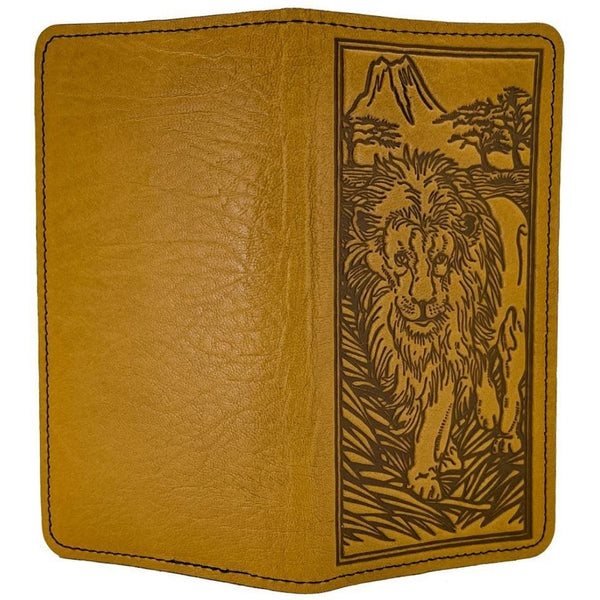 Oberon Design Leather Checkbook Cover, Lion, Made in the USA