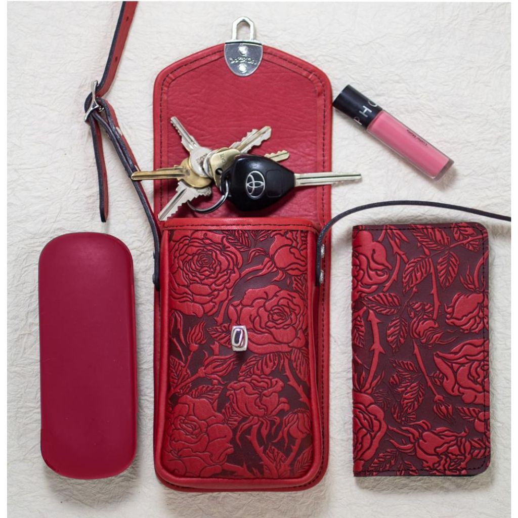 Oberon Design Leather Women's Cell Phone Handbag, Molly, Wild Rose