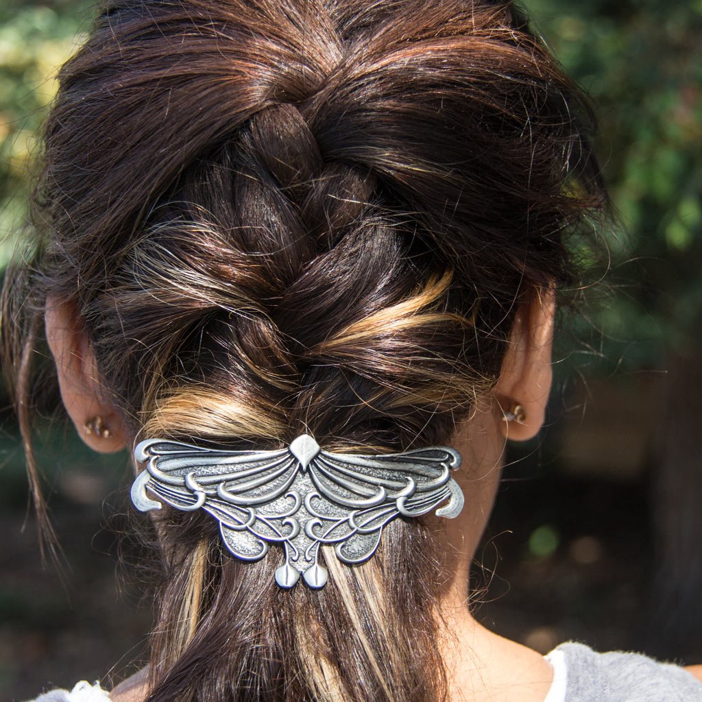 Oberon Design Hair Clip, Barrette, Hair Accessory, Art Nouveau Leaf, 80mm