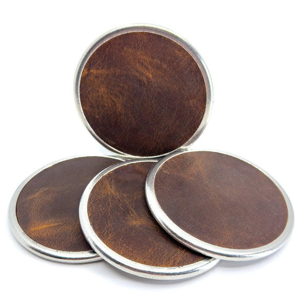 Premium Leather & Metal Coasters, Hard Times, Handmade in the USA, Set ...