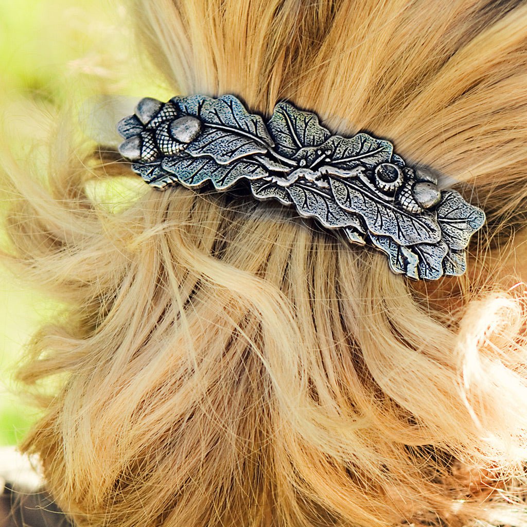 Oberon Design Hair Clip, Barrette, Hair Accessory, Oak Leaf, 80mm