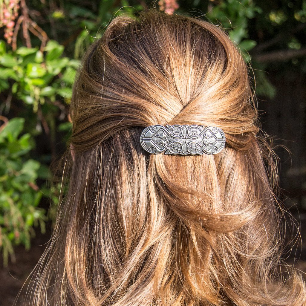 Oberon Design Hair Clip, Barrette, Hair Accessory, Celtic Peacock 70mm