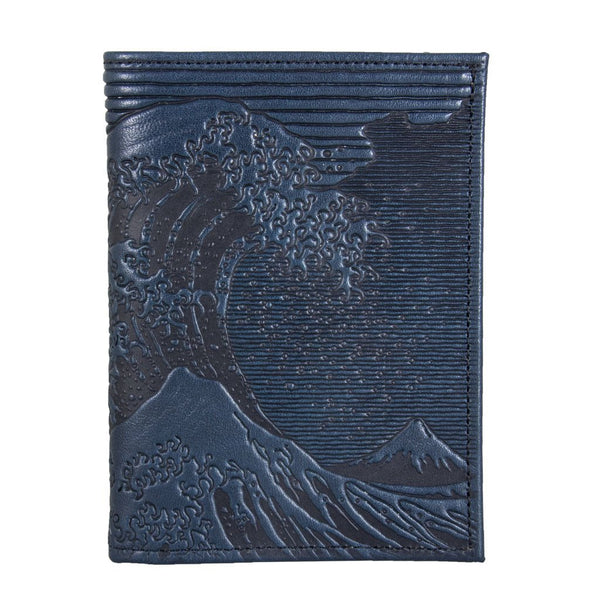 Oberon Design Genuine Leather Traveler Passport Wallet, Hokusai Wave