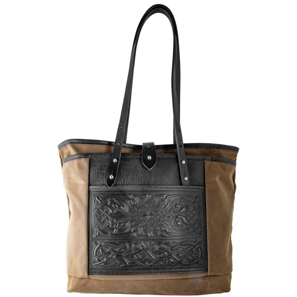 Canvas and Leather Everyday Tote Handbag, Celtic Hounds - Oberon Design
