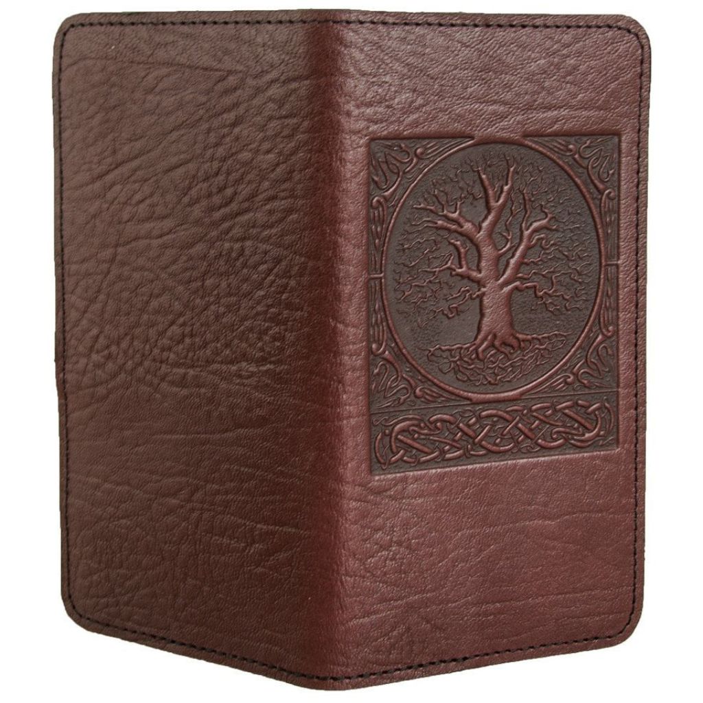 Oberon Design Leather Checkbook Cover, World Tree, Made in the USA